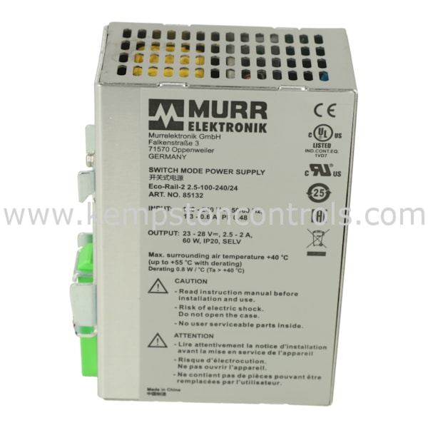 MURR 85132 MURR ECO-RAIL-2 POWER SUPPLY 1-PHASE, IN: 90-264VAC OUT: 24V ...