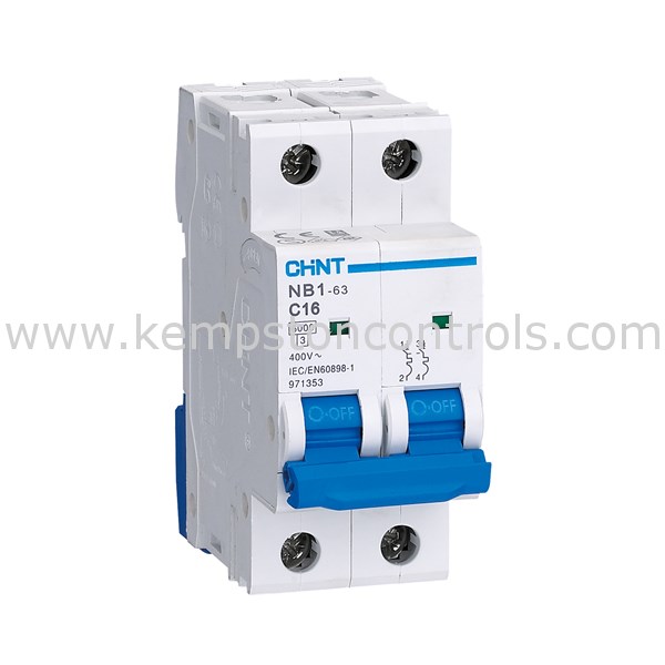 CHINT NB1-63B2P16 CHINT 2 POLE, B CURVE, 6KA, 16A MCB | Kempston Controls