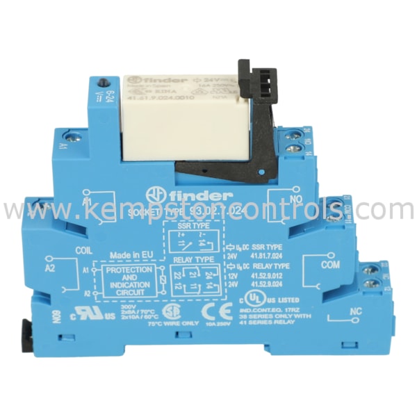Finder 38.01.7.024.0050 FINDER 38 SERIES INTERFACE RELAY MODULE, 1 POLE, 1CO, 16A, 24VDC, DIN ...