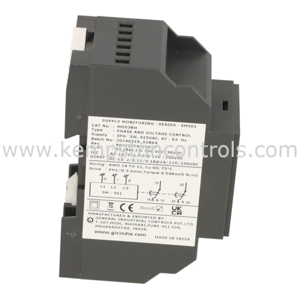 GIC MG53BH GIC PHASE MONITORING RELAY, 3PHASE, DPDT, 5A, DIN RAIL ...