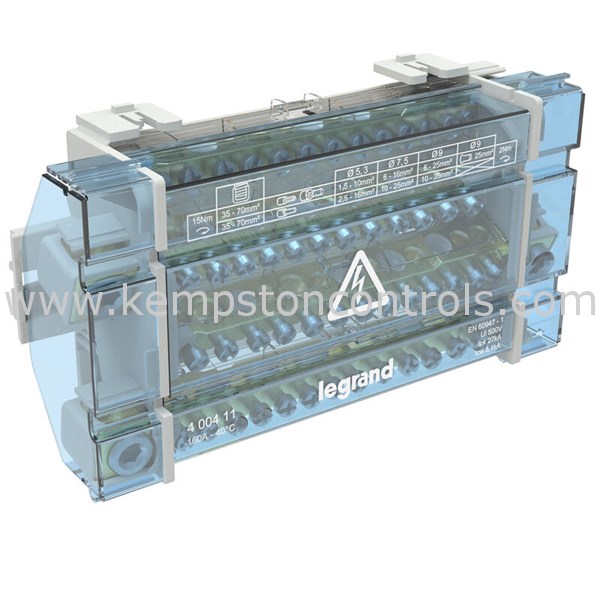 Legrand 400411 DISTRIBUTION BLOCK, 160A, 4 POLE, 14 FEEDERS, 10 MODULES | Kempston Controls