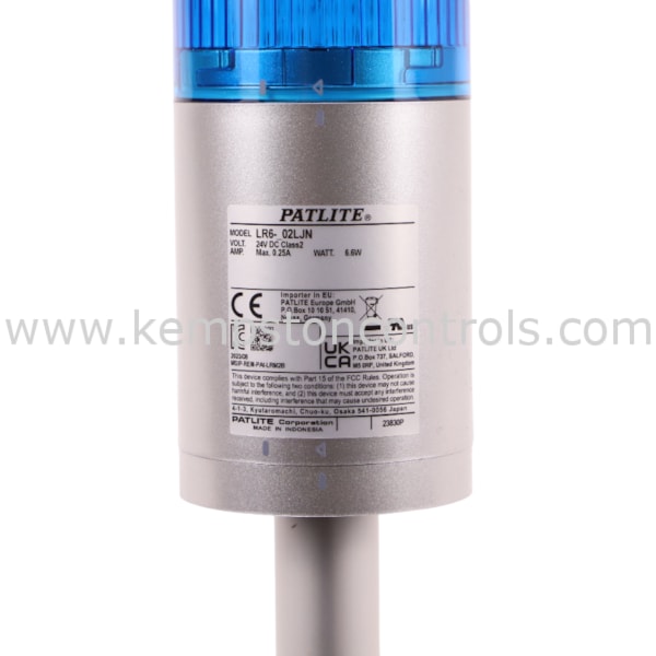 Patlite LR6-402LJNU-RYGB PATLITE LIGHT TOWER 60MM, 4-TIER, 24VDC ,POLE MOUNT | Kempston Controls