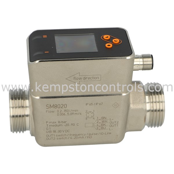 IFM SM8020 IFM MAGNETIC-INDUCTIVE FLOW METER, 0.2-150 L/MIN RANGE, 16 BAR RATING, G 1 DN25 FLAT ...