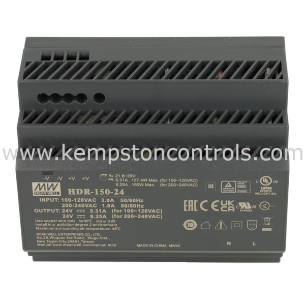 Meanwell HDR-150-24 MEANWELL POWER SUPPLY, 150W, 24VDC OUTPUT VOLTAGE, 6.25A OUTPUT CURRENT, DIN ...