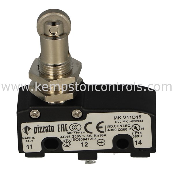 Pizzato MK V11D15 PIZZATO MICROSWITCH, ROLLER PLUNGER, M12 THREAD, 1NO 1NC CHANGEOVER, SCREWS ...
